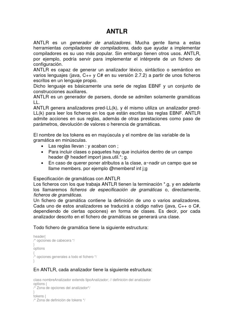 ANTLR | PDF | Compilador | Java (lenguaje de programación)