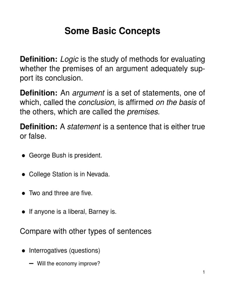 Some Basic Concepts: Definition: Logic Is The Study of Methods For Evaluating | PDF | Argument ...