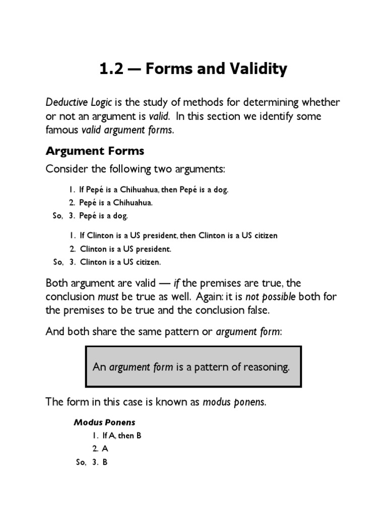 1.2 Forms and Validity: Deductive Logic Is The Study of Methods For Determining Whether | PDF ...
