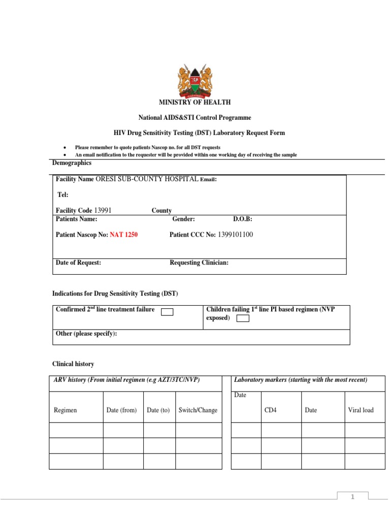 Nat 1250 DRT Lab Request Form PDF | PDF | Management Of Hiv/Aids ...