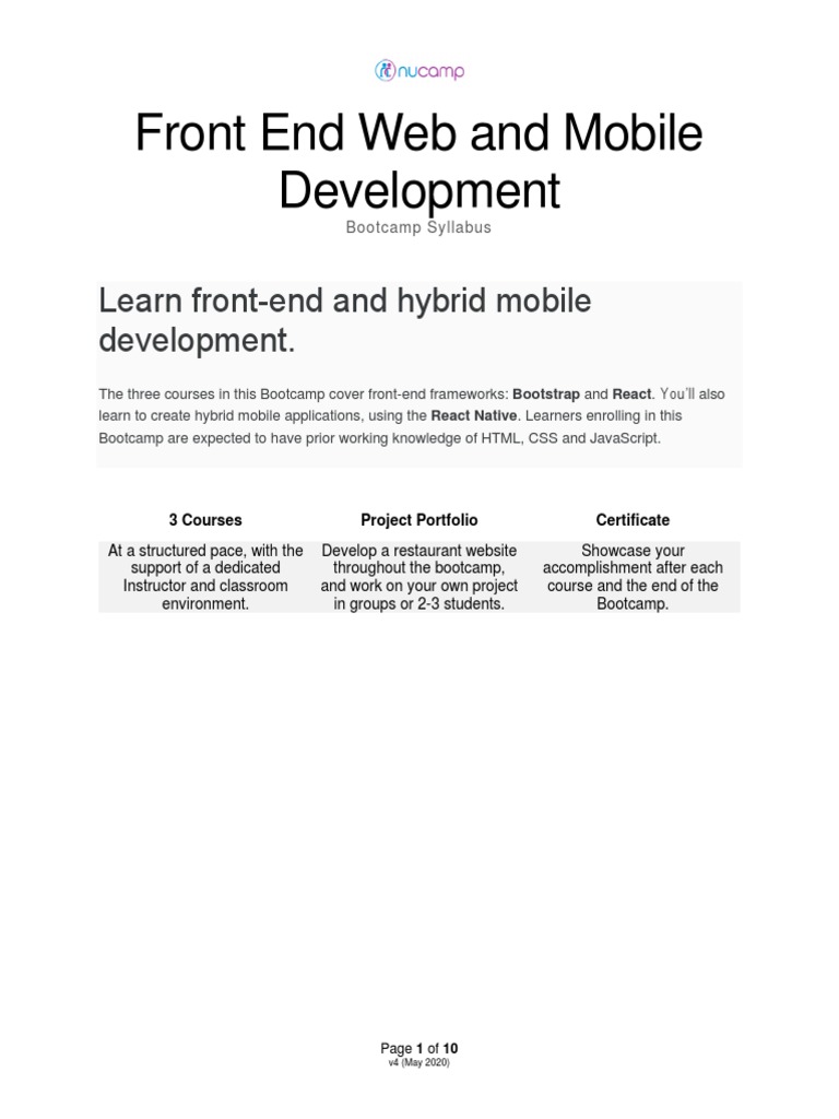 Front End Web and Mobile Development Bootcamp | PDF | Bootstrap (Front ...