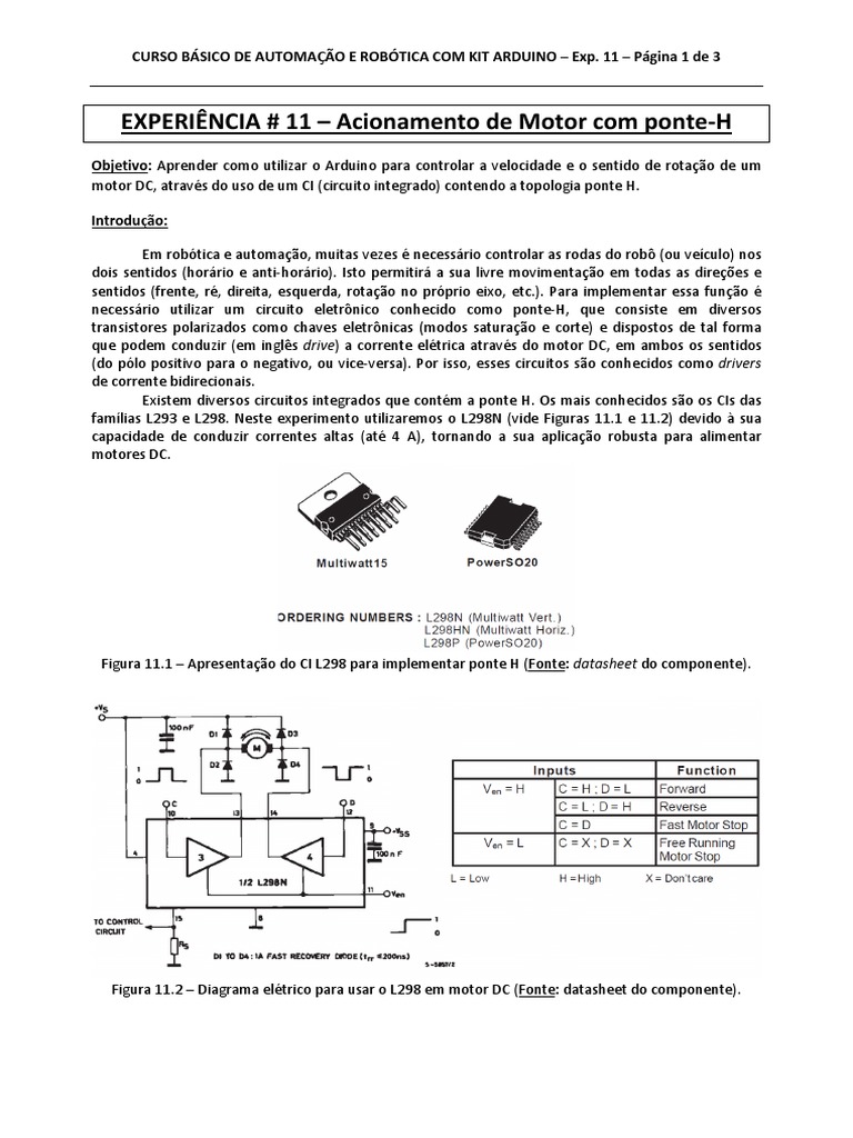 Acionamento de motor DC com ponte-H usando Arduino | PDF | Arduino | Rede elétrica