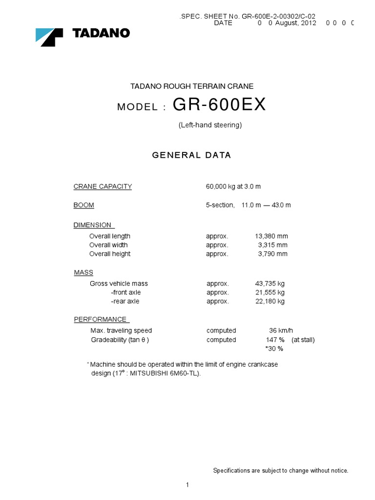GR-600EX: M Odel | PDF | Crane (Machine) | Steering