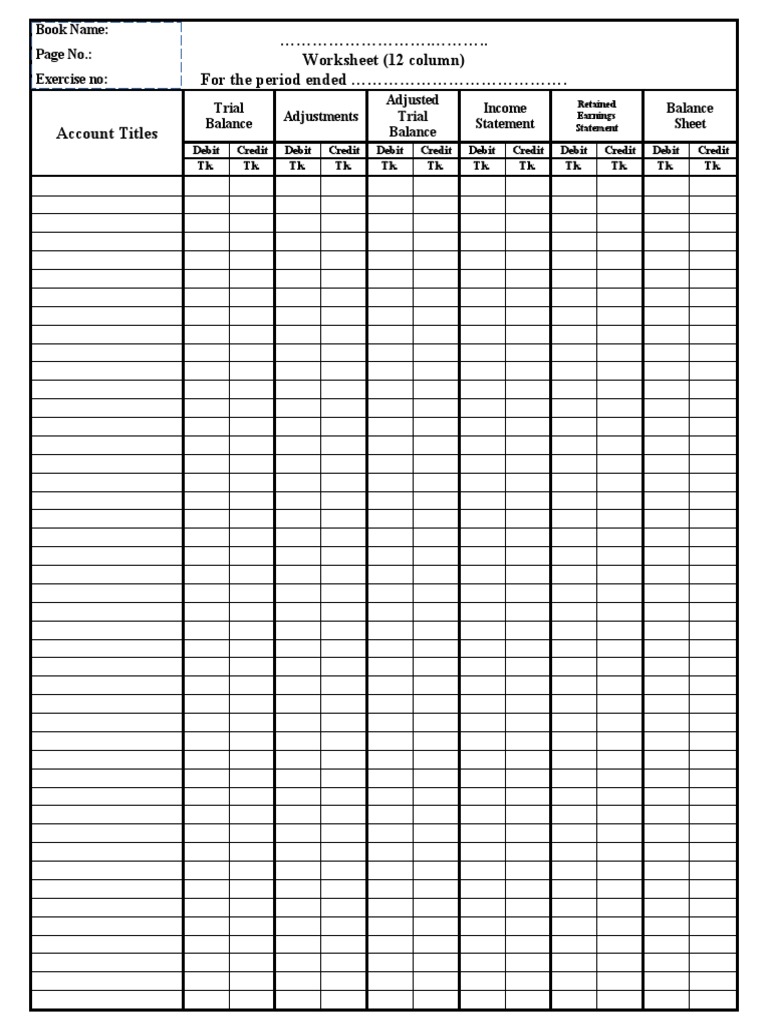 Worksheet format (12 column) | Debits And Credits | Corporations