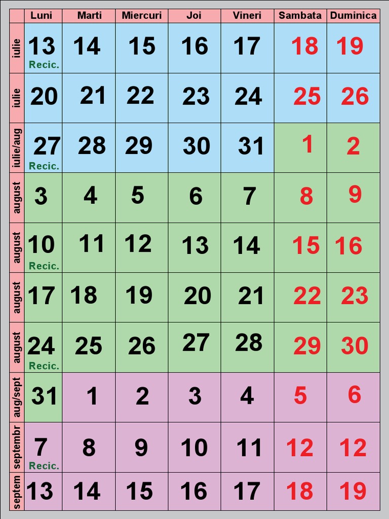 Recic.: Luni Marti Miercuri Joi Vineri Sambata Duminica | PDF