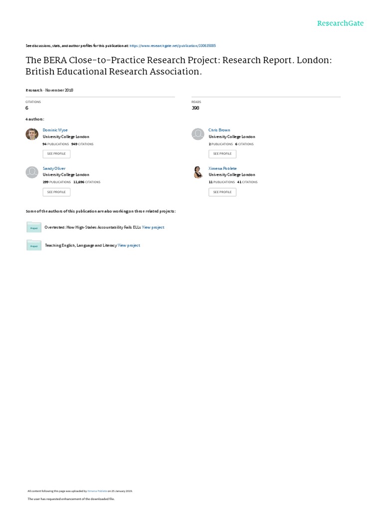 The BERA Close-to-Practice Research Project: Research Report. London ...