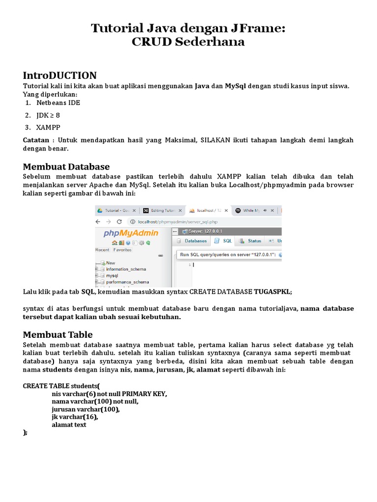 Tutorial Java Dengan JFrame CRUD | PDF