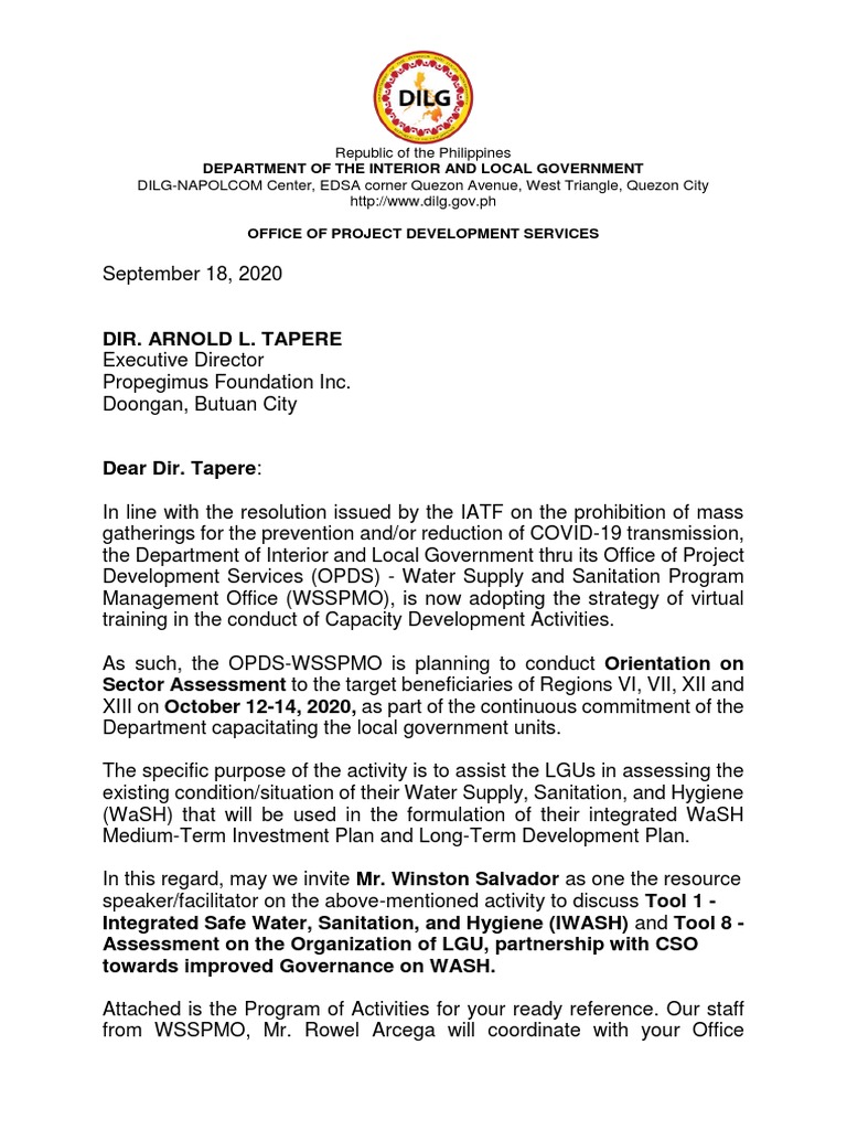Invitation to Virtual Orientation on WaSH | PDF