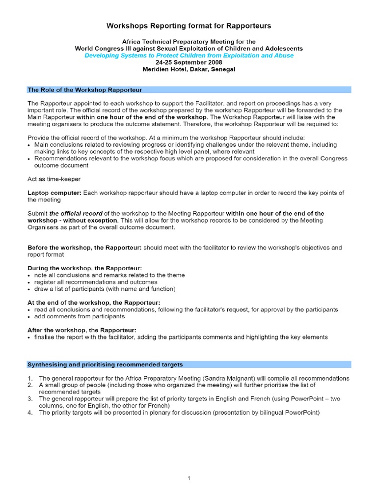 Workshops Reporting Format For Rapporteurs - Workshops-Reporting-Format ...