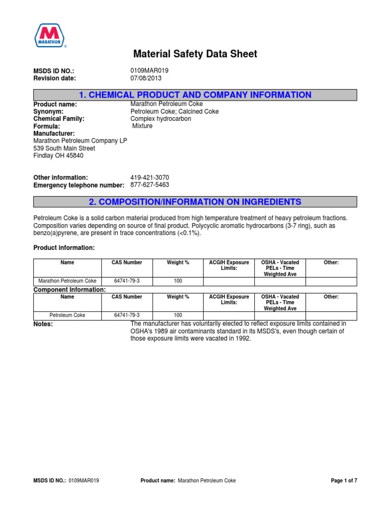 Petcoke MSDS | PDF | Superfund | Dangerous Goods