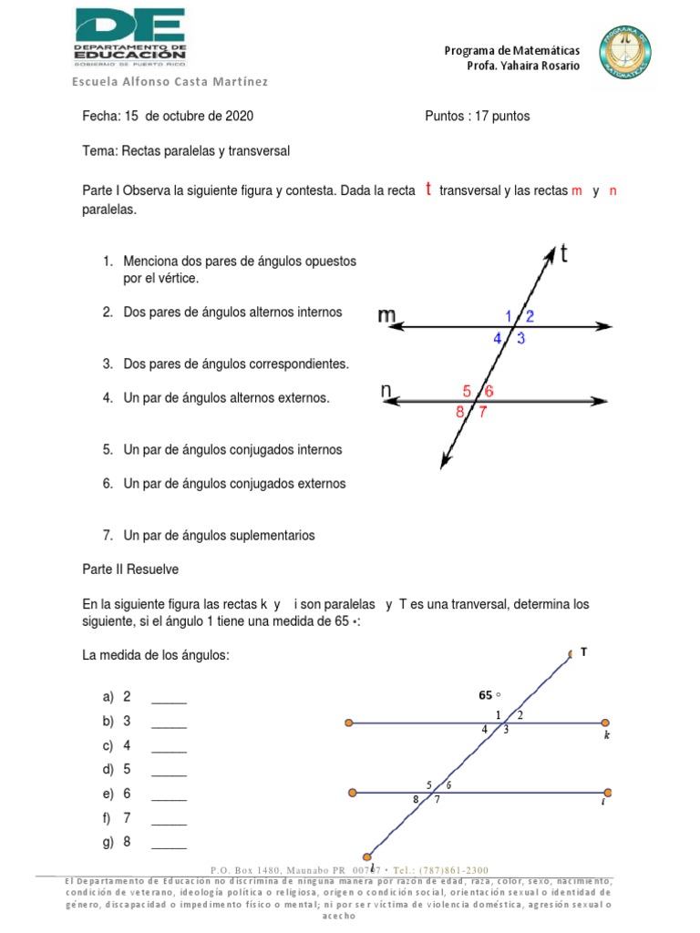 Ángulos en Rectas Paralelas y Transversal | PDF