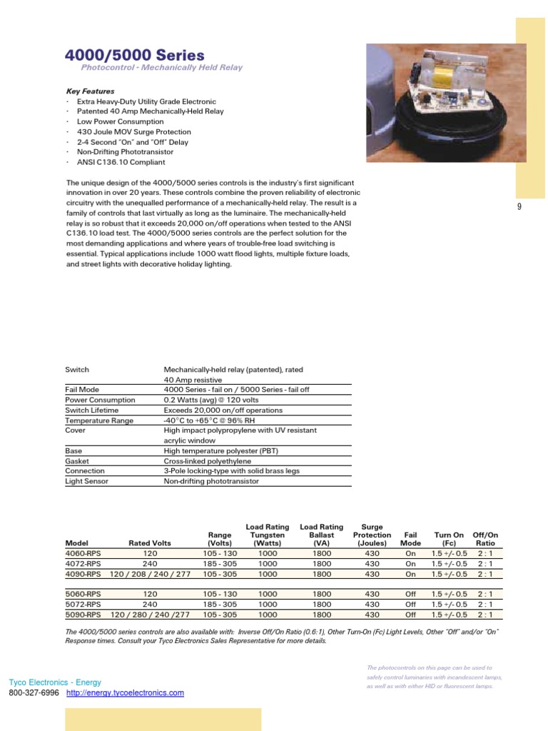 4000/5000 Series: Photocontrol - Mechanically Held Relay | PDF | Relay ...