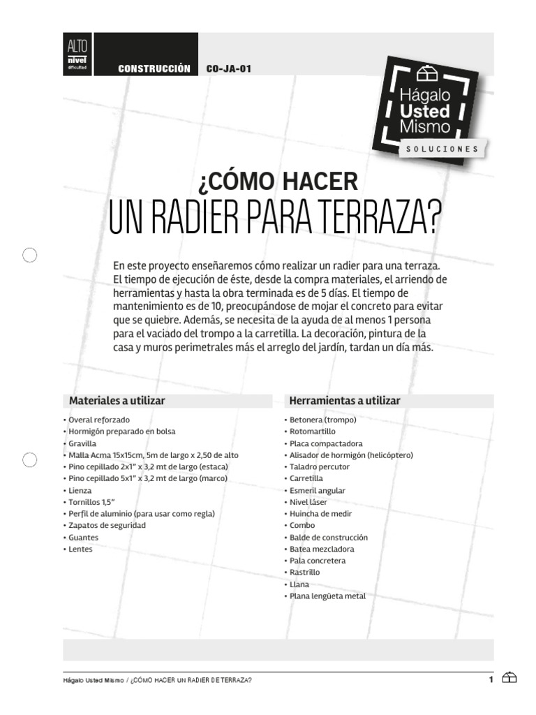 CO JA 01 Como Hacer Un Radier para Terraza | Descargar gratis PDF | Hormigón | Naturaleza