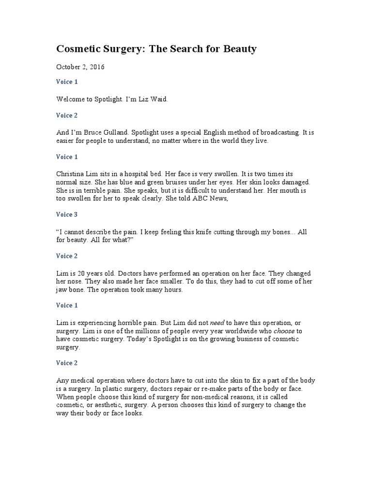 Cosmetic Surgery: The Search For Beauty: Voice 1 | Download Free PDF ...