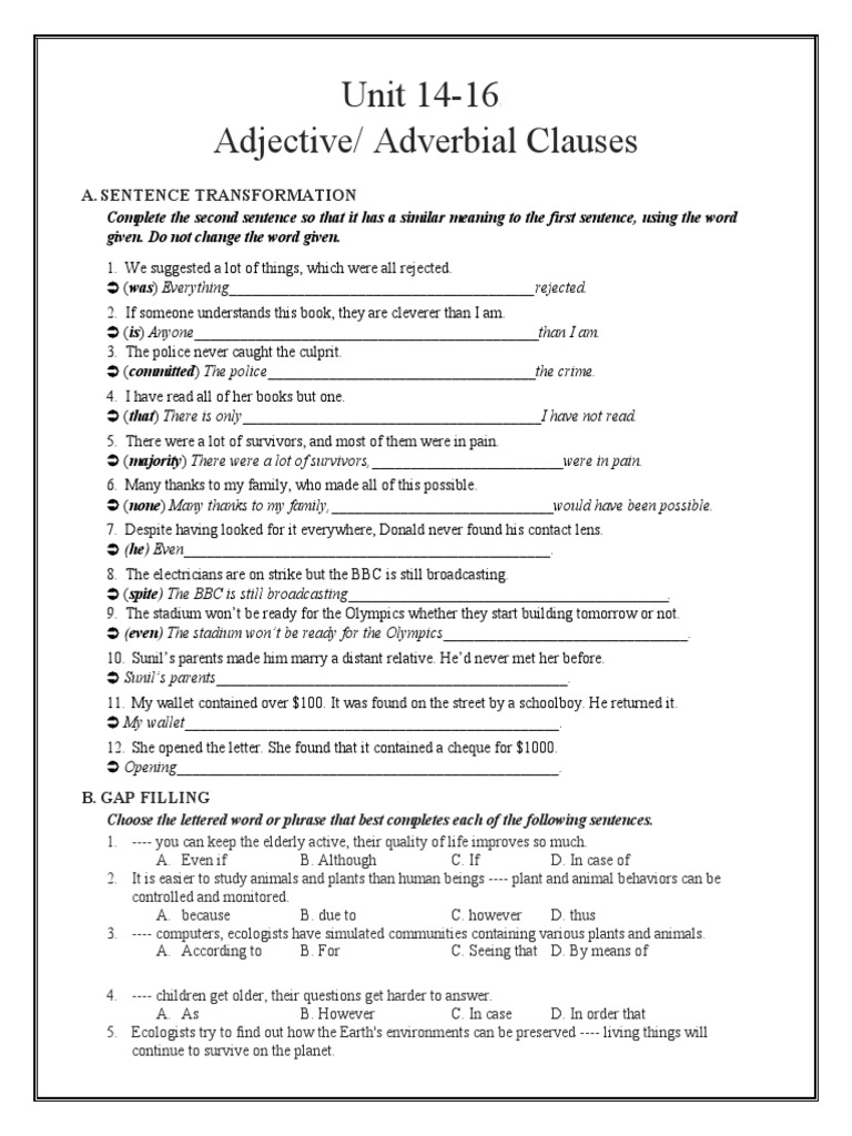Adjective and Adverbial Clauses Guide | PDF | Sentence (Linguistics ...