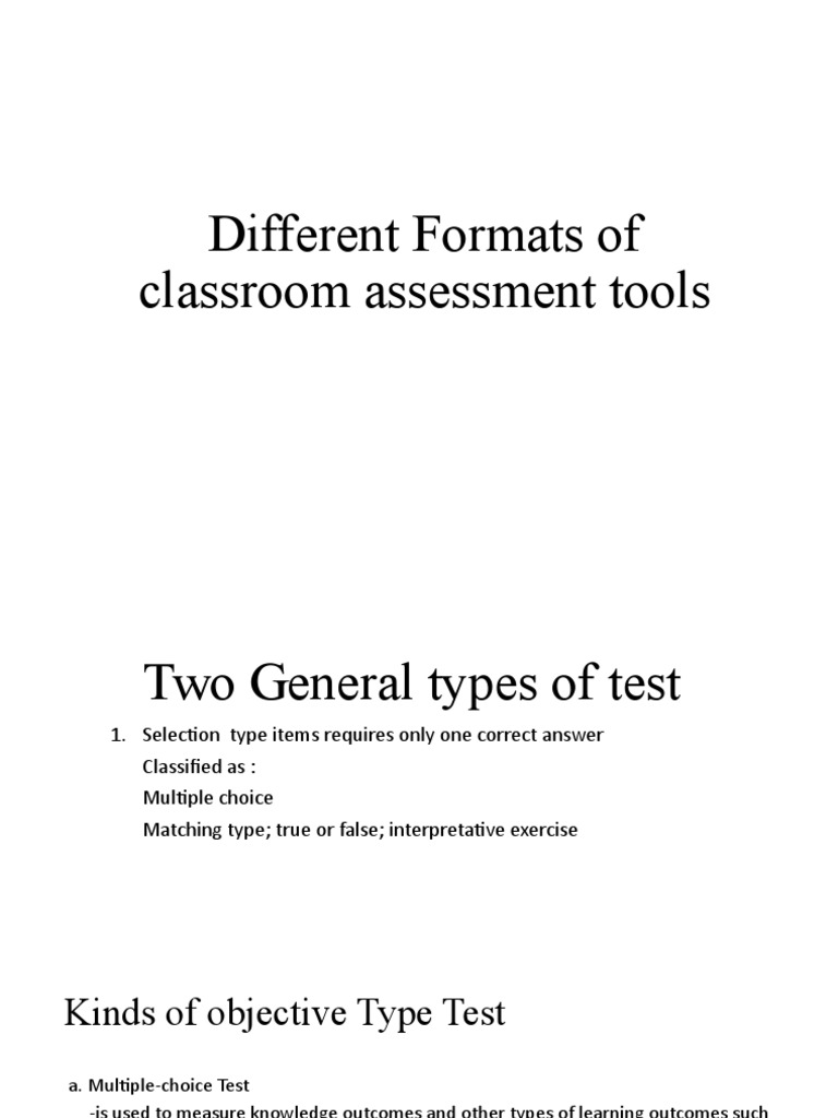 Different Formats of Classroom Assessment Tools | PDF | Multiple Choice ...