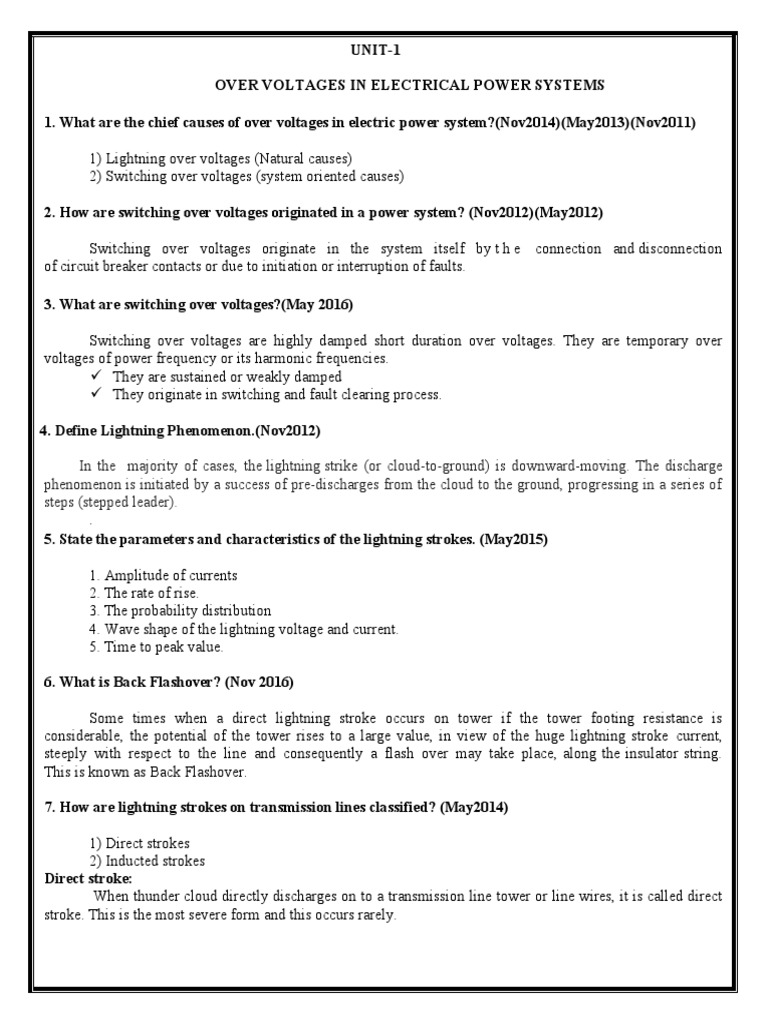 EE8701 Unit1-Two Mark | PDF | Transmission Line | Electric Power ...