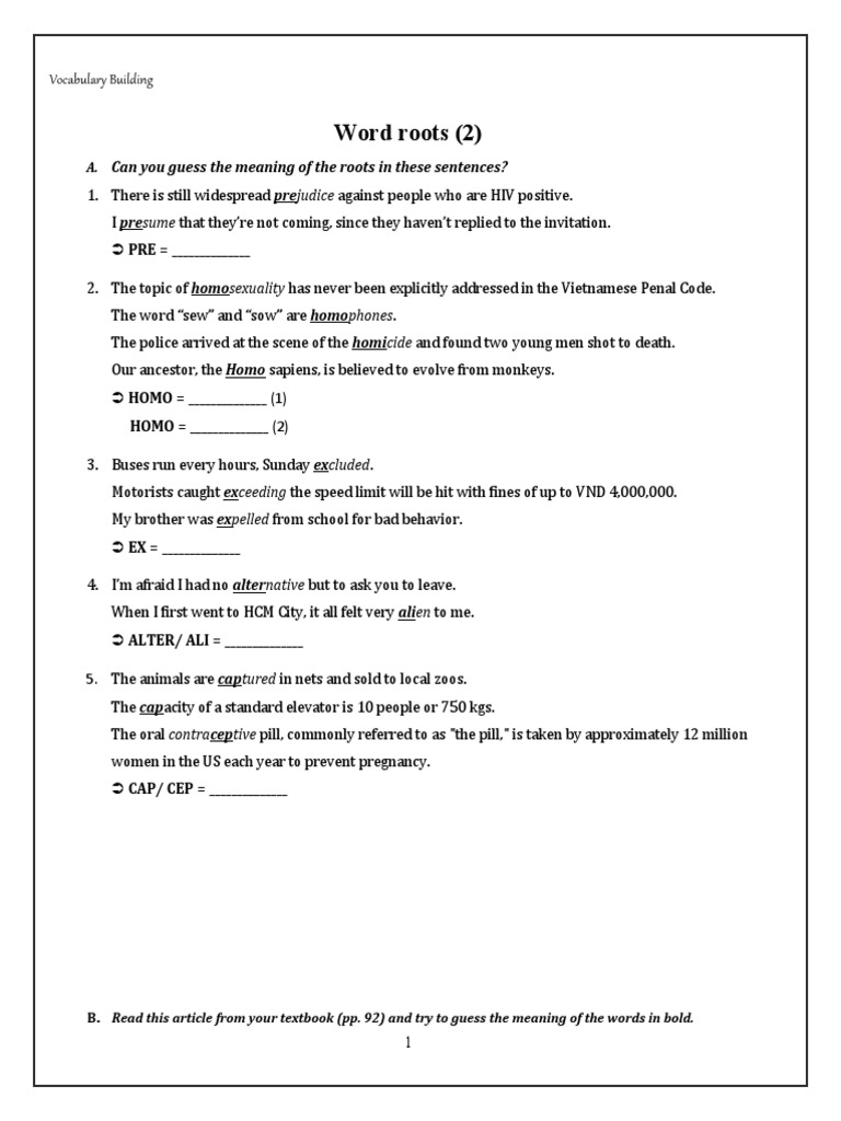 Word Roots (2) : Vocabulary Building | PDF | Nature