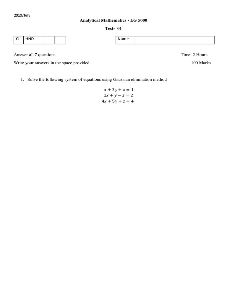 AM Test 1 July PDF | PDF | Equations | Differential Equations