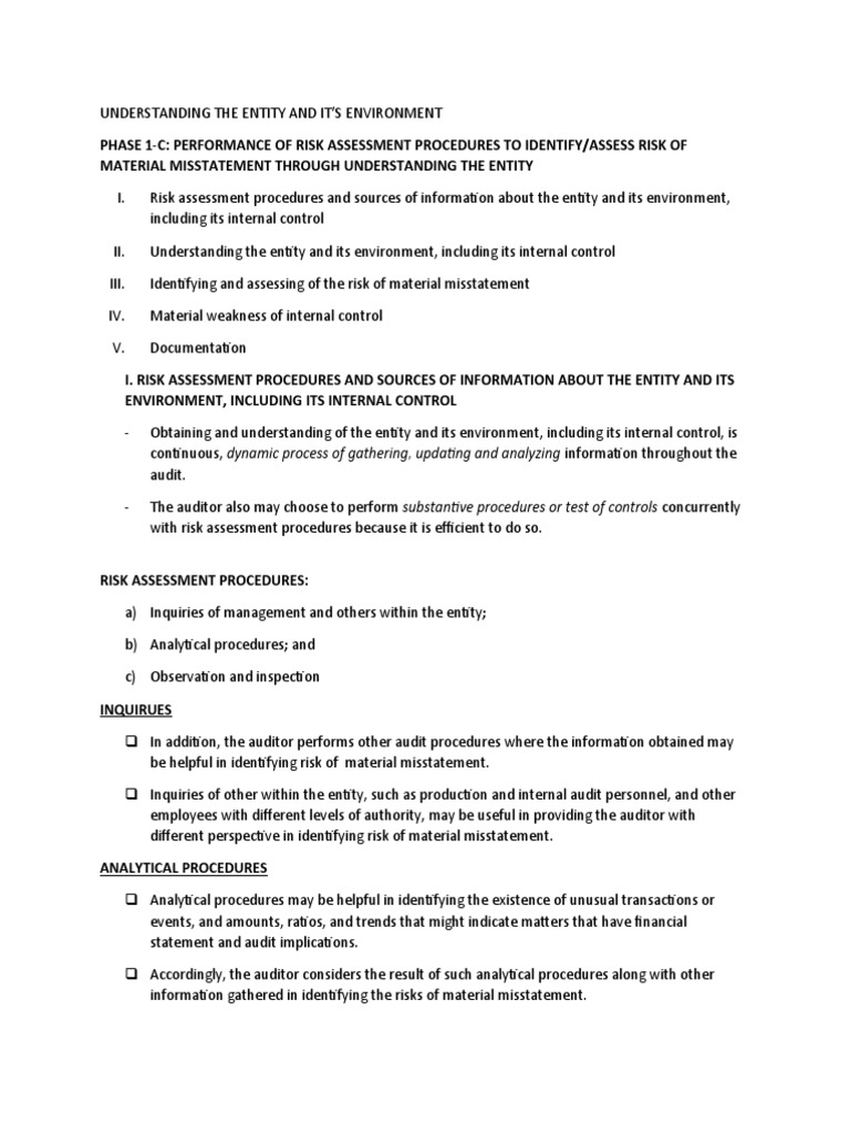Understanding Risk Assessment Procedures for Entity's Environment | PDF ...