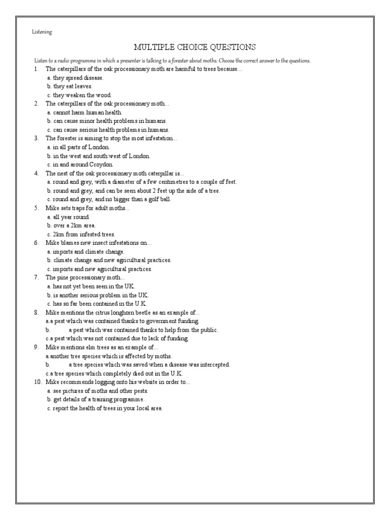 Multiple Choice Questions: Listening | PDF