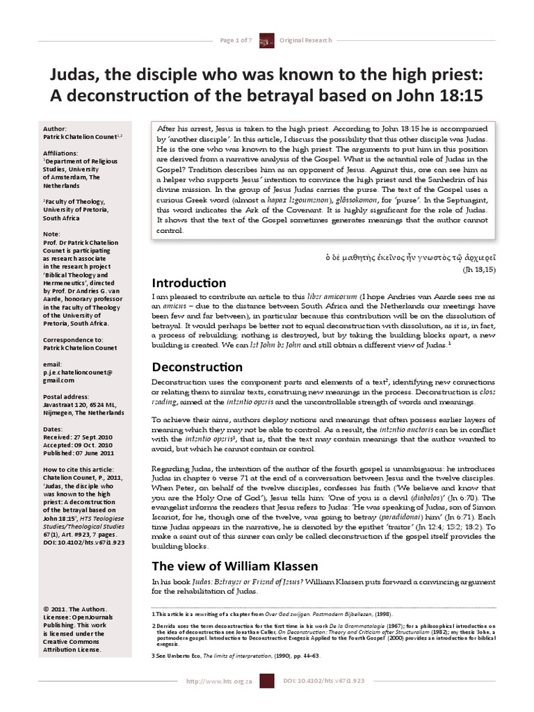 Judas The Disciple Who Was Known To The High Pries PDF | PDF | Judas ...