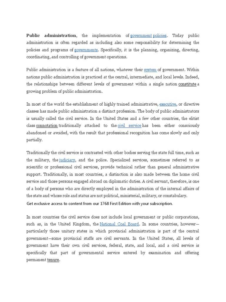 Public Administration, The Implementation Of: Government Policies ...