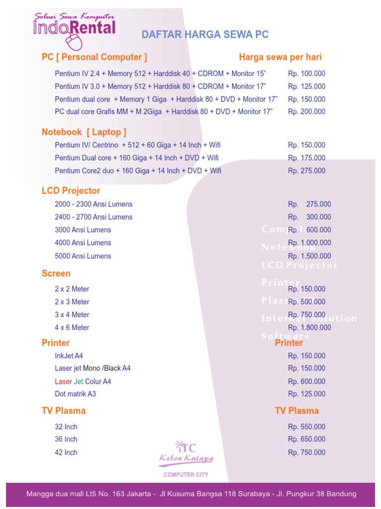 PC (Personal Computer) Harga Sewa Per Hari | PDF