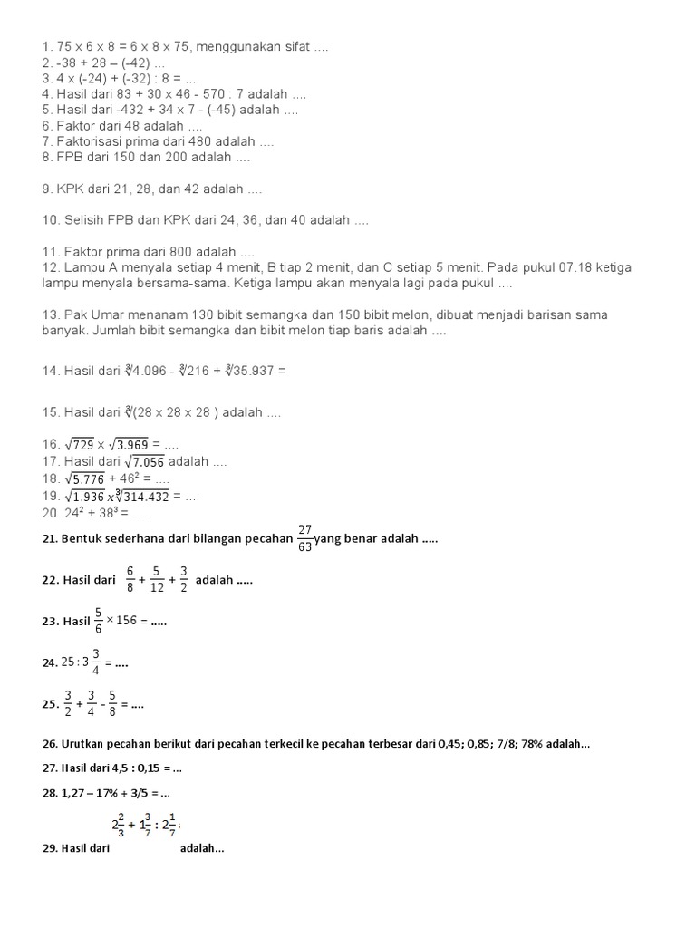 Soal Les MTK Gabungan | PDF