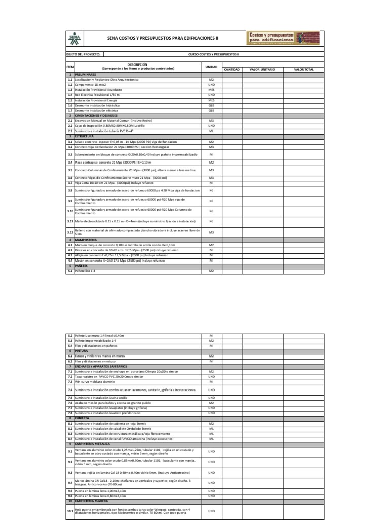 Listado de Items | PDF | Elementos arquitectónicos | Materiales