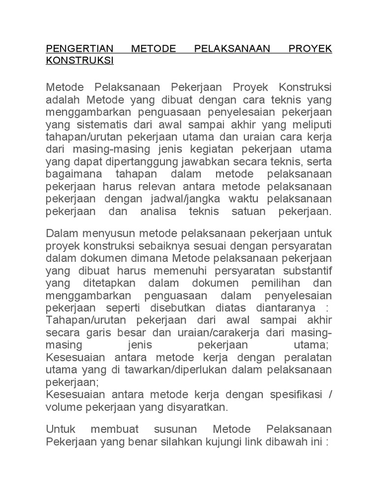 Pengertian Metode Pelaksanaan Proyek Konstruksi | PDF