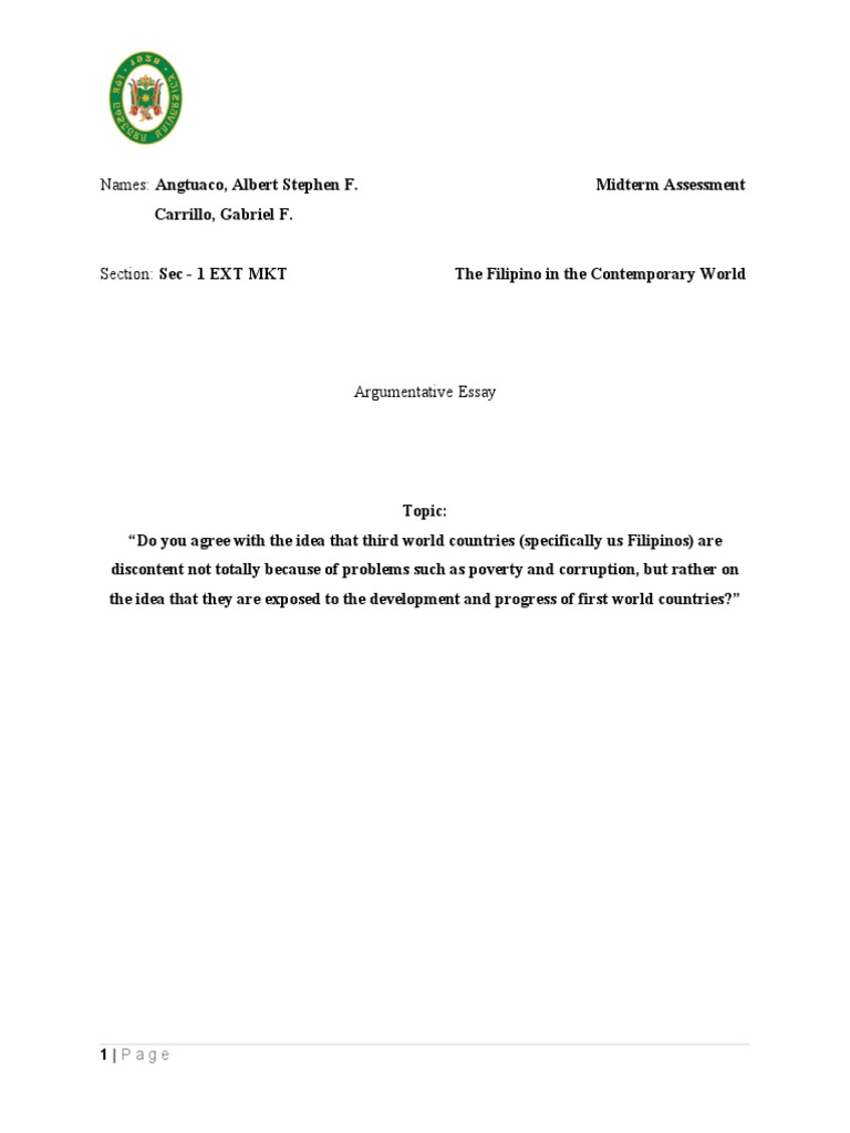 Names: Angtuaco, Albert Stephen F. Midterm Assessment | PDF | Philippines | Poverty