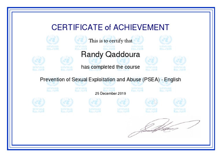 Prevention of Sexual Exploitation and Abuse (PSEA) - English - Course Completion Certificate | PDF