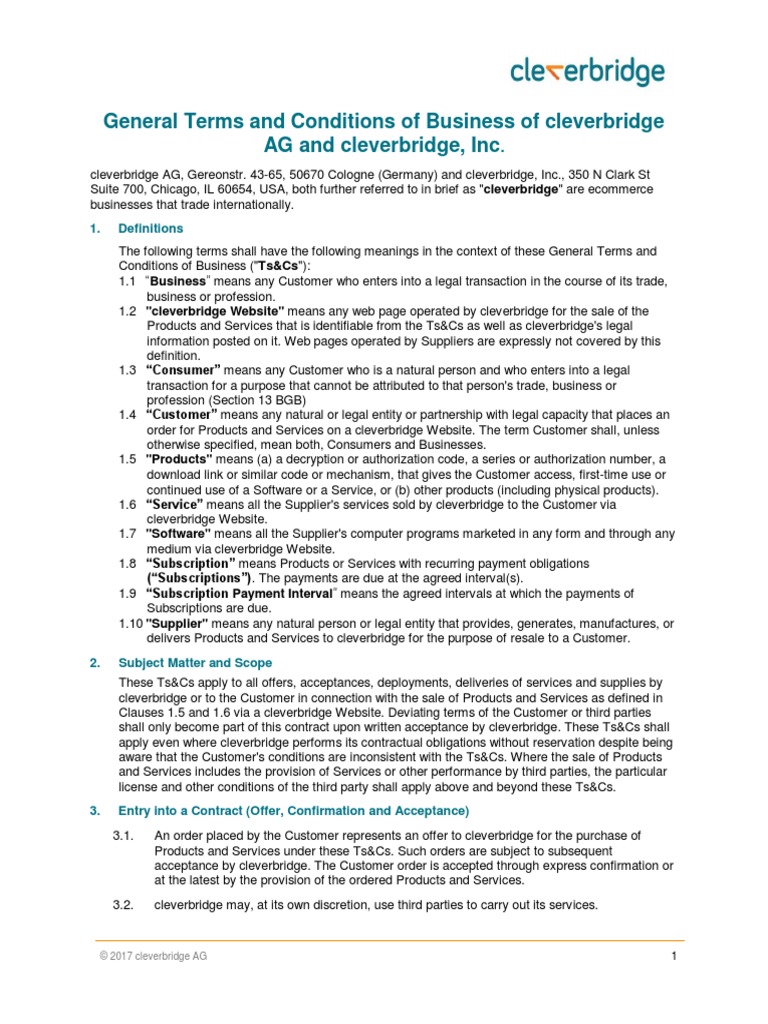 General Terms and Conditions of Business of Cleverbridge AG and ...