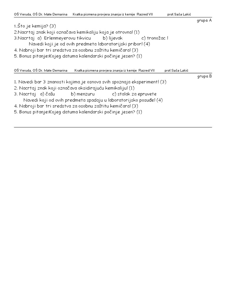 Kemija 7 Testovi Web | PDF