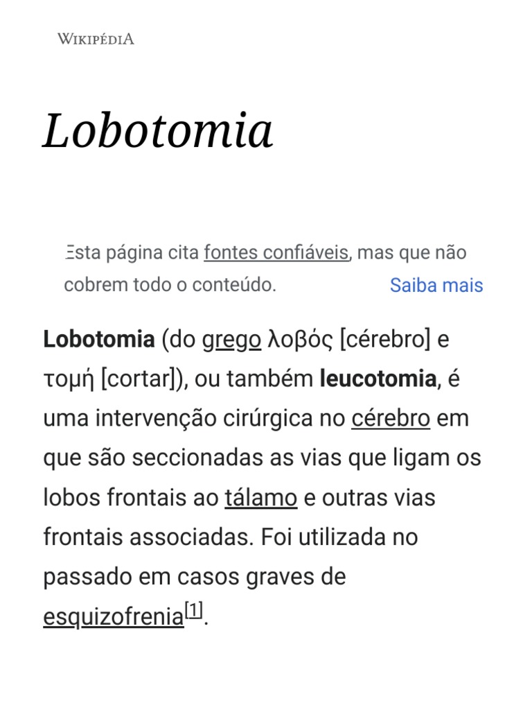 Lobotomia - Wikipédia, A Enciclopédia Livre | PDF | Especialidades ...