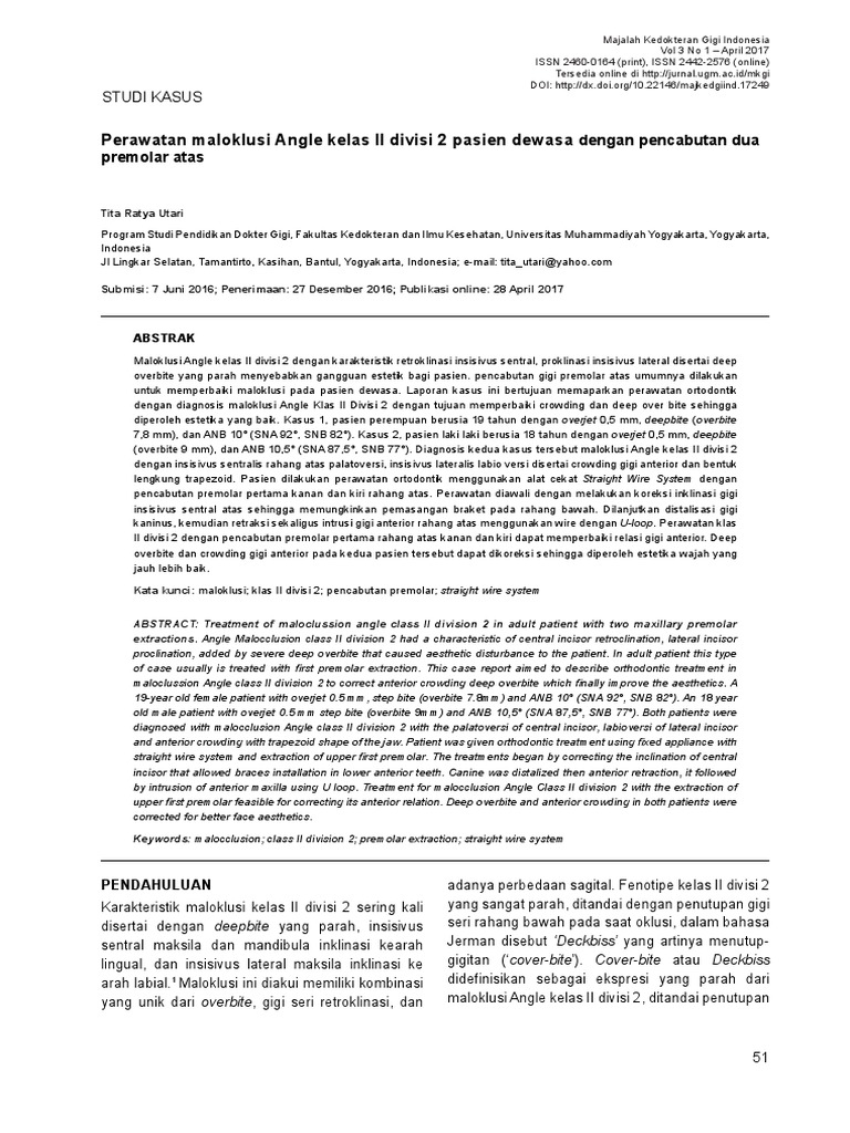 Perawatan Maloklusi Angle Kelas II Divisi 2 Pasien PDF | PDF
