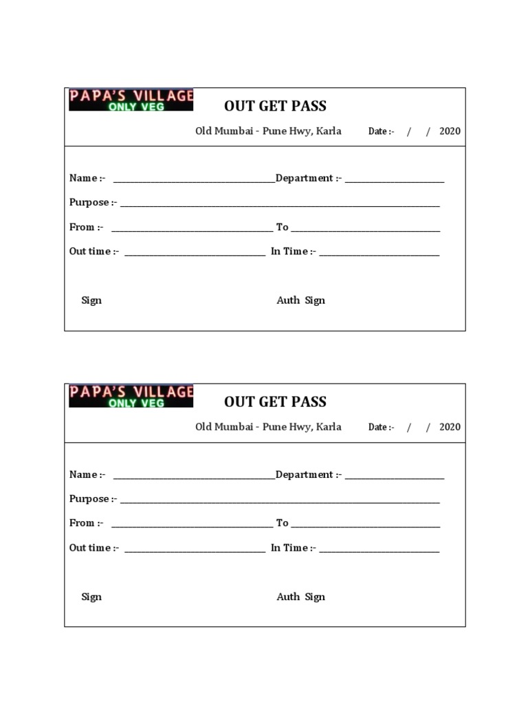 Out Get Pass: Old Mumbai - Pune Hwy, Karla | PDF