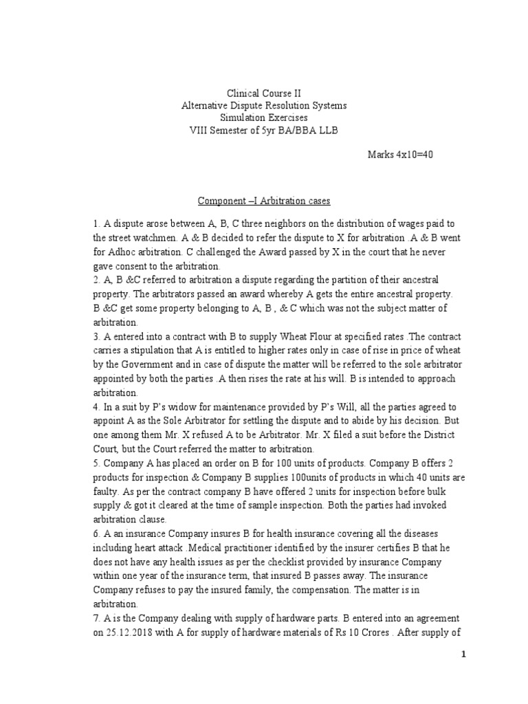 Adr Practical Problems 2019 Typed | PDF | Arbitration | Mediation