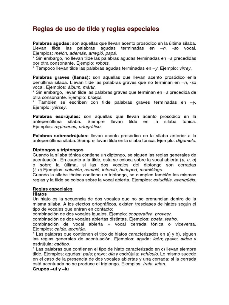 Reglas de Uso de Tilde y Reglas Especiales | PDF | Unidades Semánticas ...