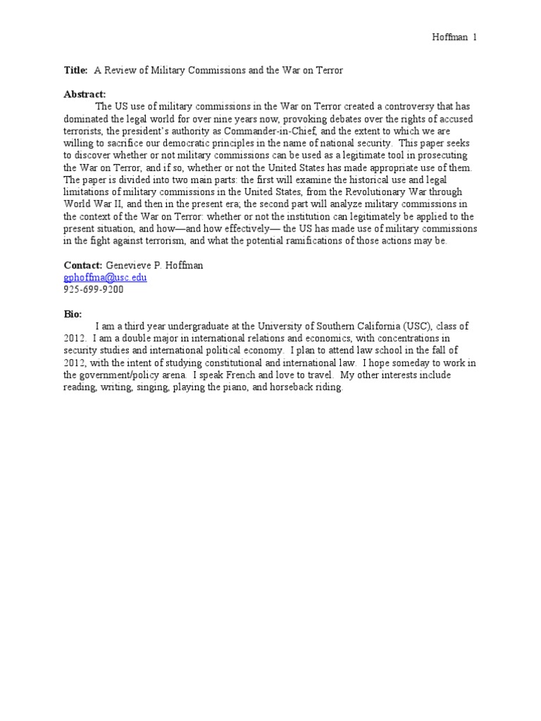Title: A Review of Military Commissions and The War On Terror Abstract ...