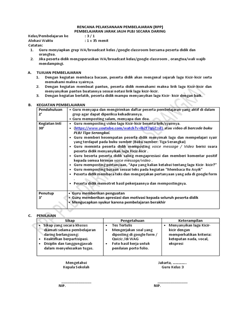 RPP PLBJ Kls 3 PDF | PDF
