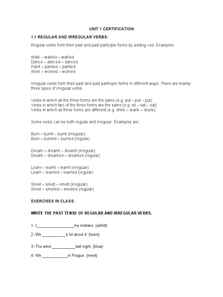 Unit 1 Certification | PDF | Verb | Syntax