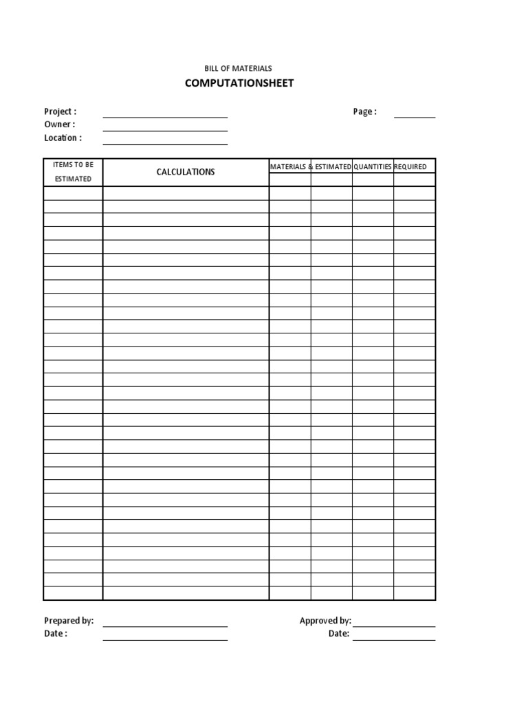 Estimate Computation Sheet | PDF