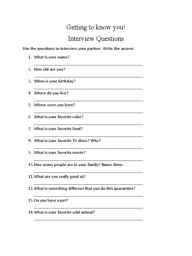 Getting To Know You! Interview Questions | PDF
