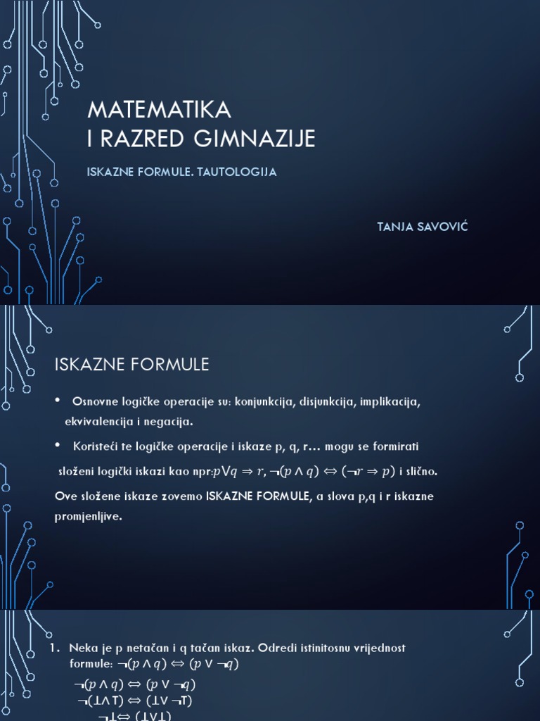 4 Iskazne Formule. Tautologija PDF | PDF