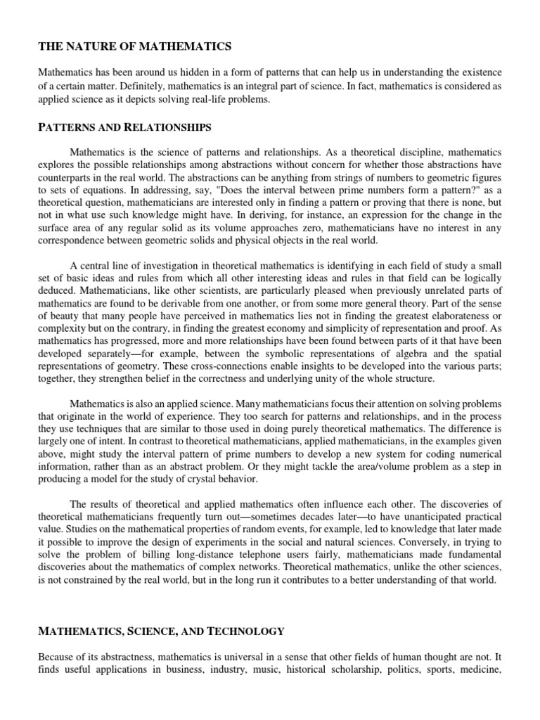Nature of Mathematics | PDF | Abstraction | Teaching Mathematics