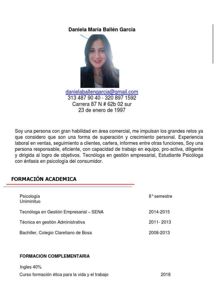 Daniela María Ballén García HV | PDF | Microsoft | Business