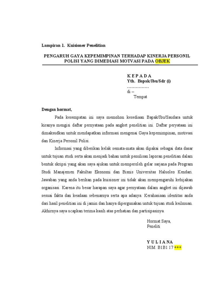 07.lampiran Kuesioner GAYA KEPEMIMPINAN | PDF 07.lampiran Kuesioner GAYA KEPEMIMPINAN | PDF