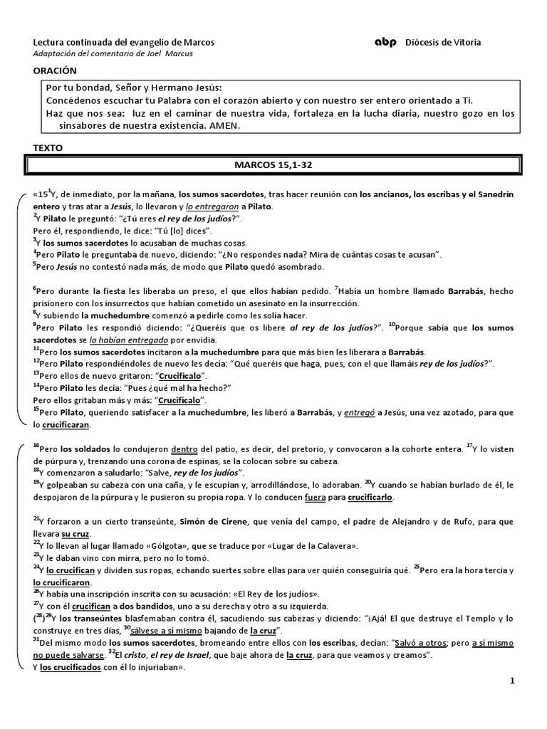 Proceso de Jesús ante Pilato en Marcos 15 | PDF | Poncio Pilato | Barrabás